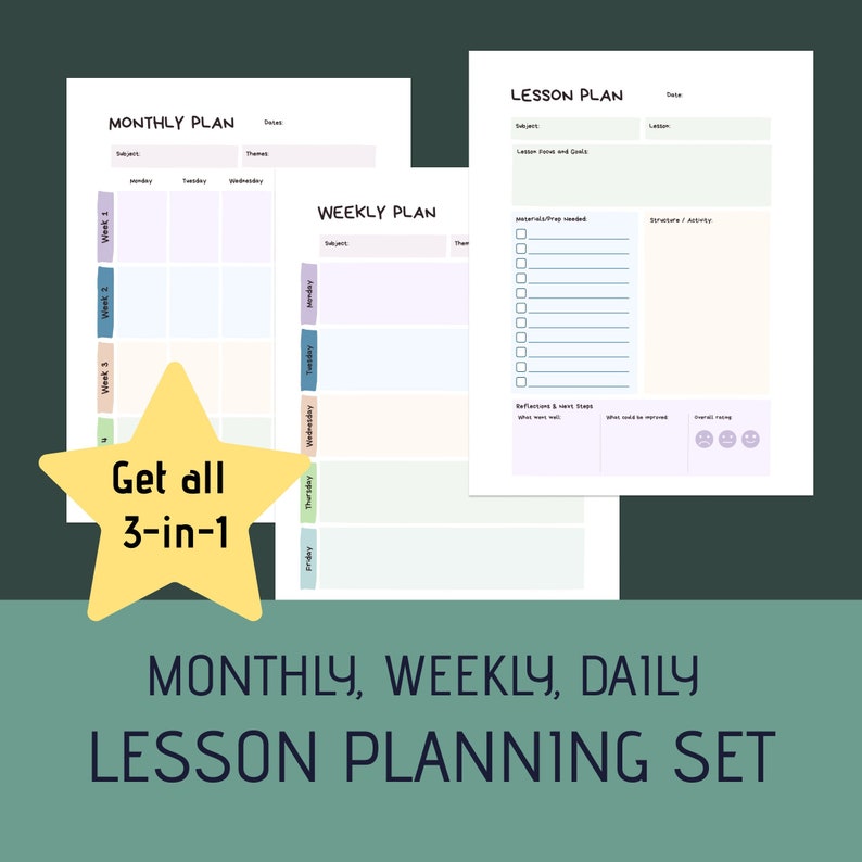 Monthly, Weekly & Daily Lesson Plan Template Set - Digital and Physical ...