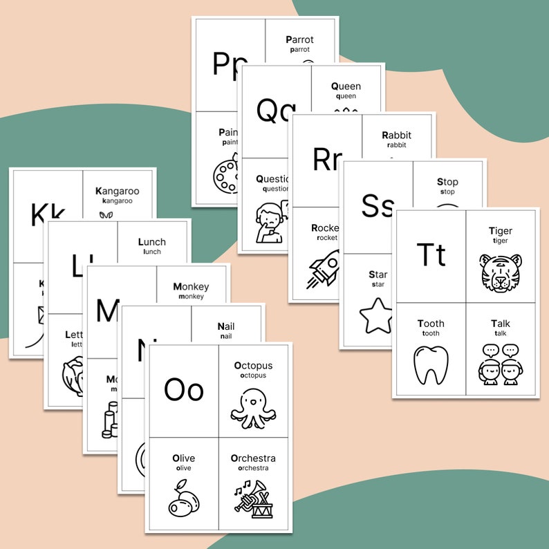 200+ B&W Printable Montessori Preschool Phonics Alphabet Cards for ...
