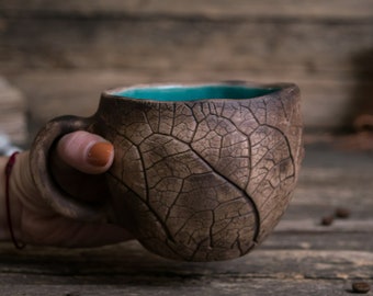 Handmade Ceramic Mug Pottery Mug With Leaf Impressions, Unique Leaf Mug ...