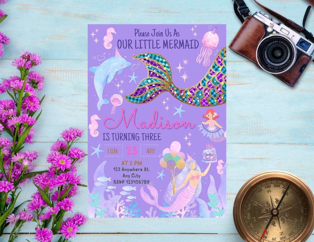 Mermaid Birthday Invitation, Little Mermaid Invitation, Mermaid Invite ...