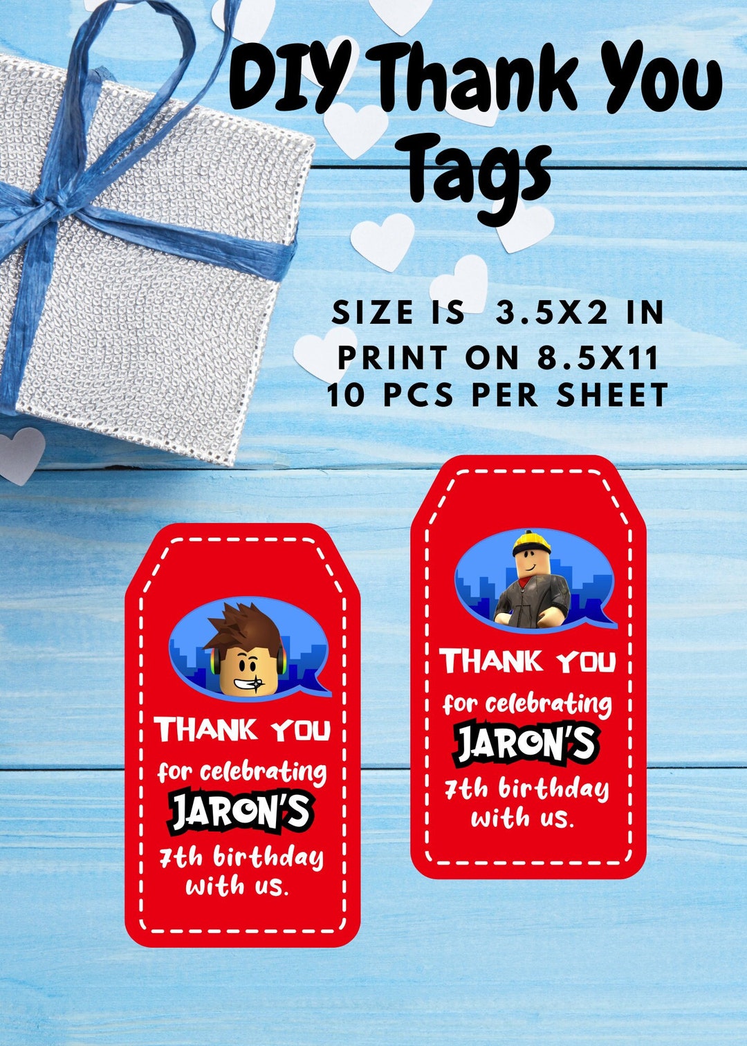 Roblox Birthday Thank You Tags, Free Customize, Printable, Roblox Gift ...
