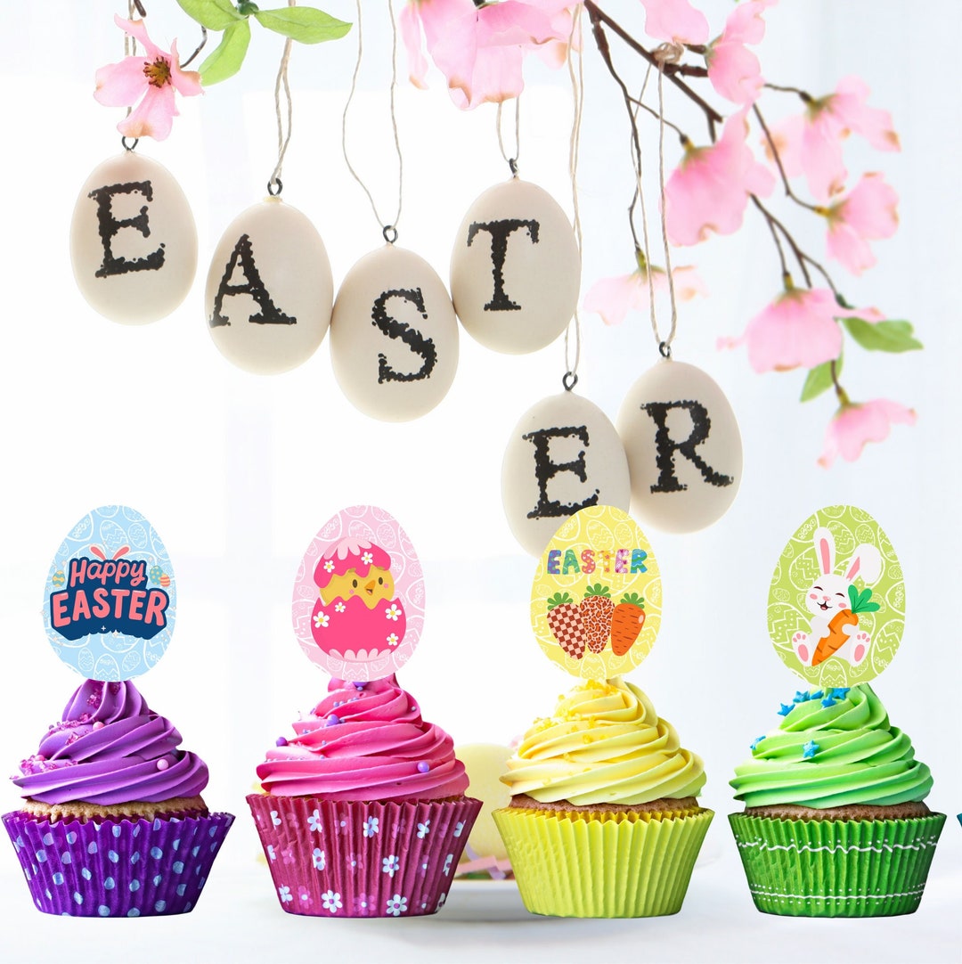 Easter Egg Cupcake Toppers, Happy Easter Cupcake Toppers, Printable ...