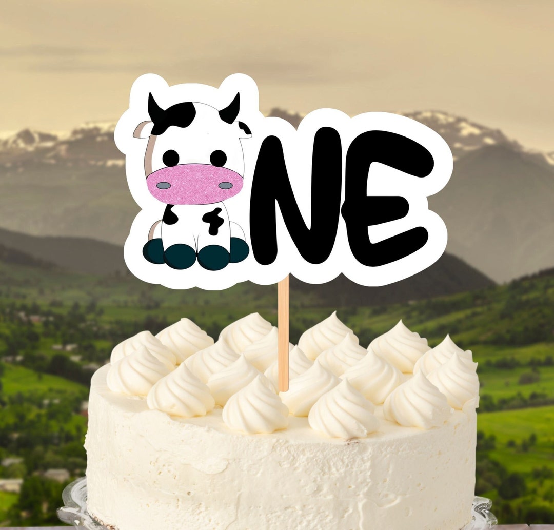 Cow Cake Topper, First Birthday Cake Topper, With 12 Pcs Cupcake ...