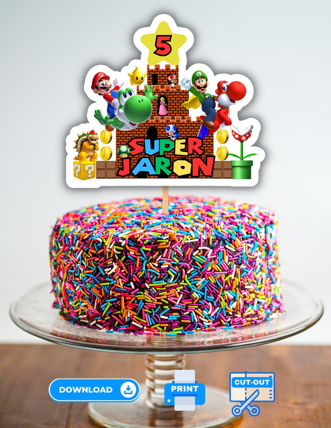 Super Mario Cake Topper With Free 12 Pcs Cupcake Toppers, Mario ...