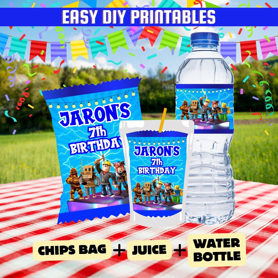 Custom Roblox Birthday Party Labels: Chips, Juice, Water (digital ...