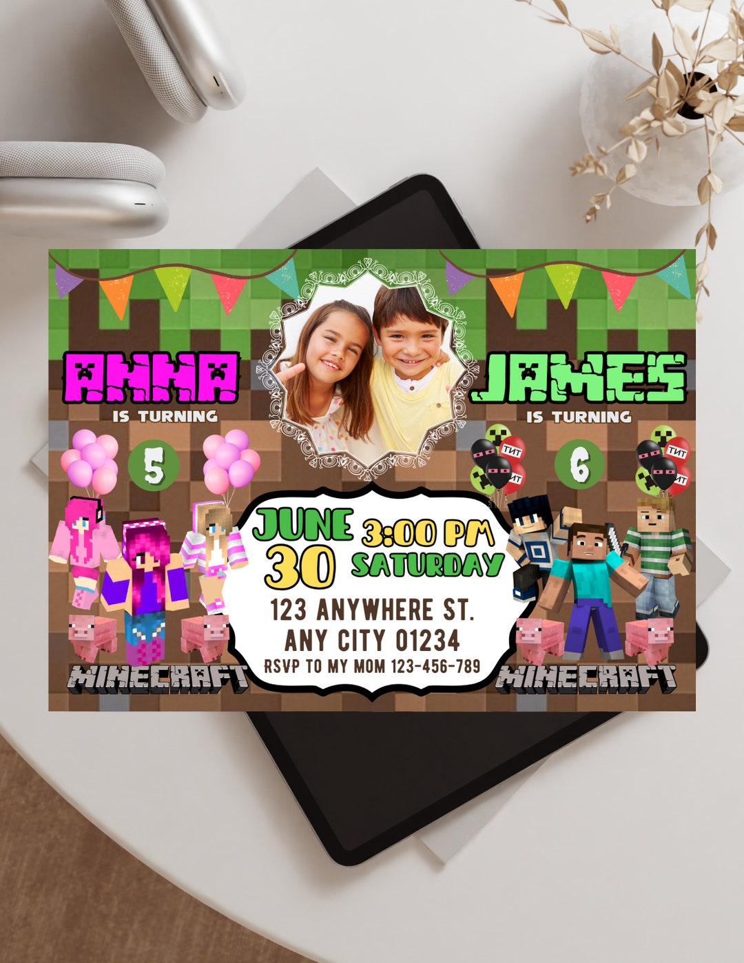Siblings Birthday Invitation, Girl and Boy, Joint, Combined, Twins ...