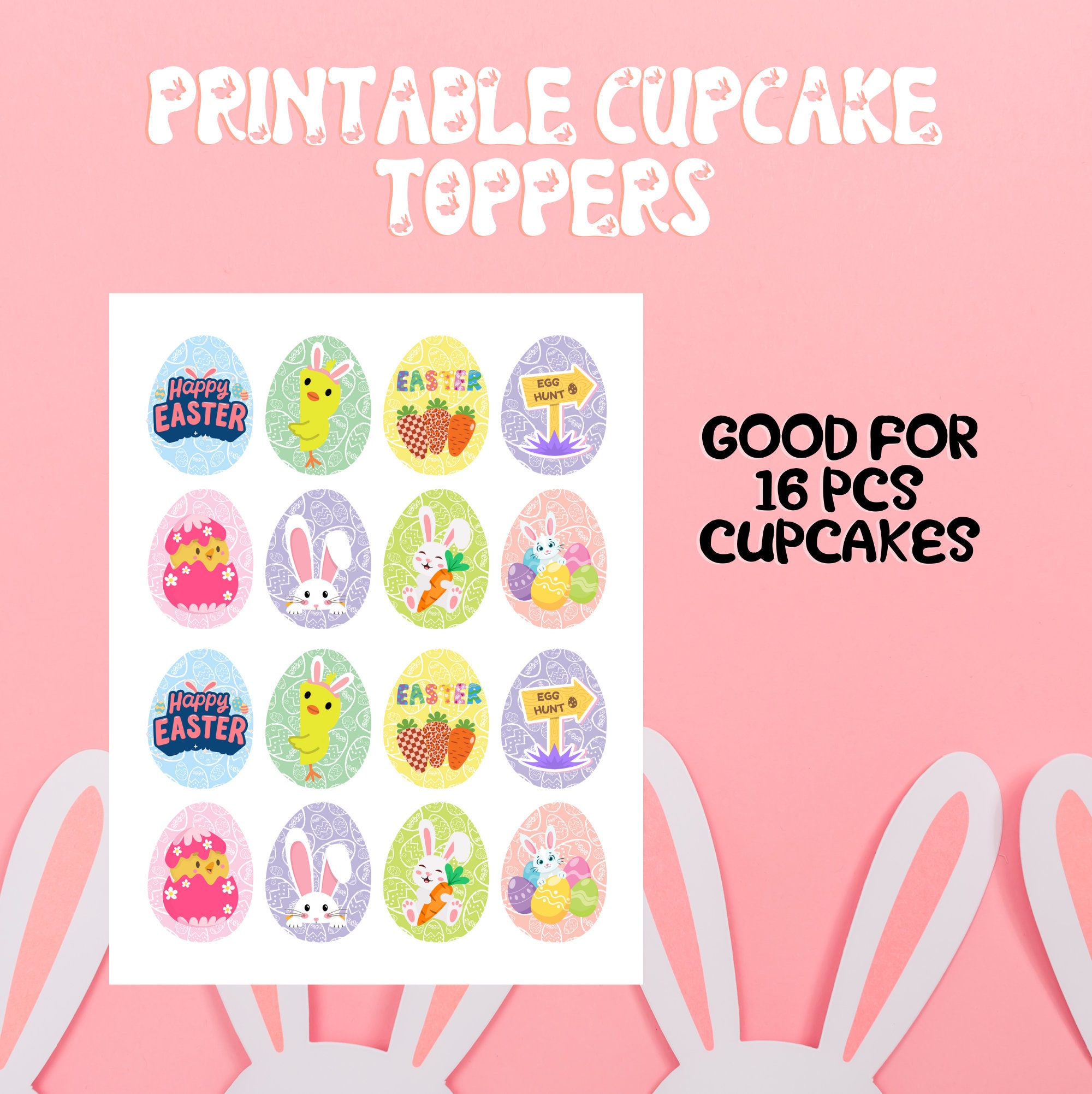 Easter Egg Cupcake Toppers, Happy Easter Cupcake Toppers, Printable ...
