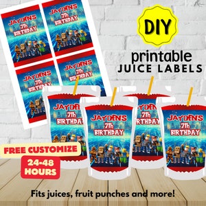 Custom Roblox Birthday Party Labels: Chips, Juice, Water (digital ...