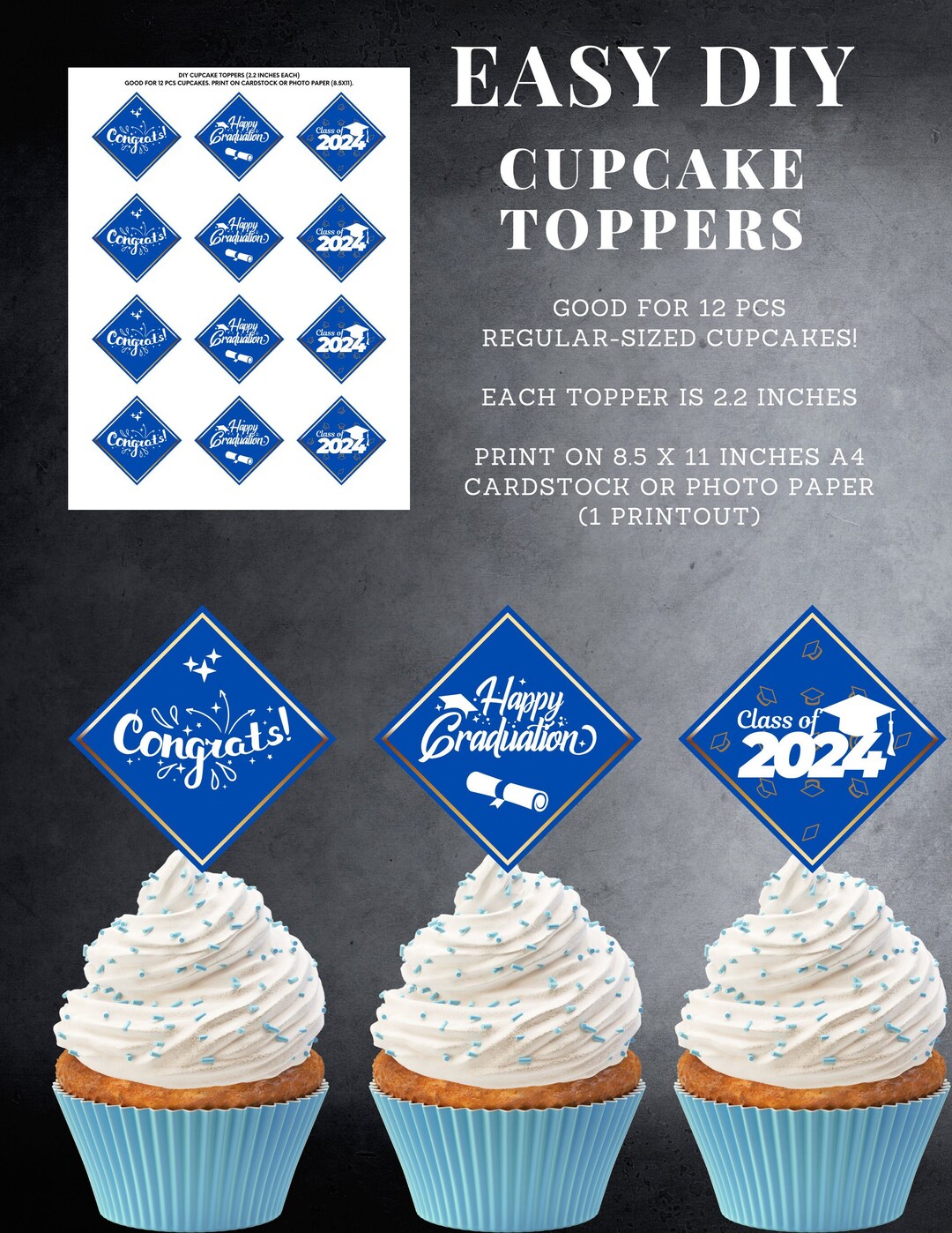 Assorted Graduation Cupcake Toppers Template, Digital Toppers ...