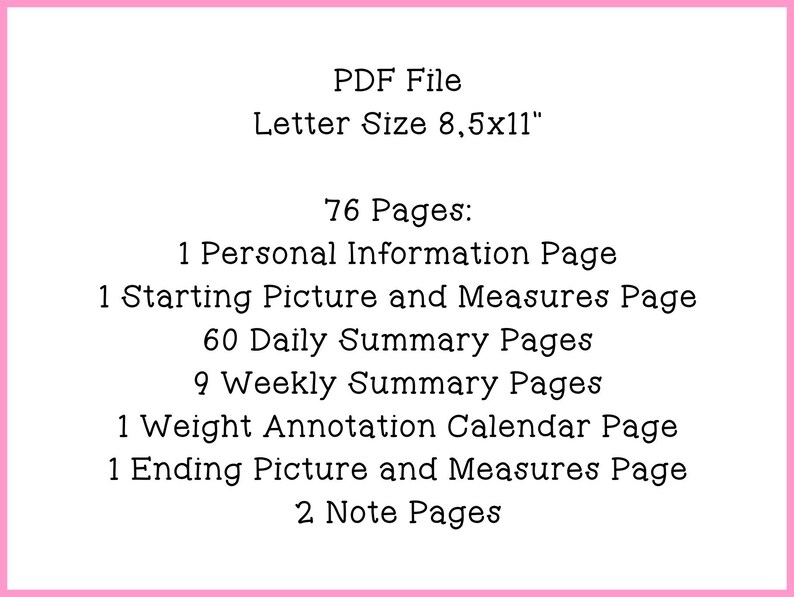 Weight Loss Tracker 60 Days Weight Loss Planner Printable Journal ...