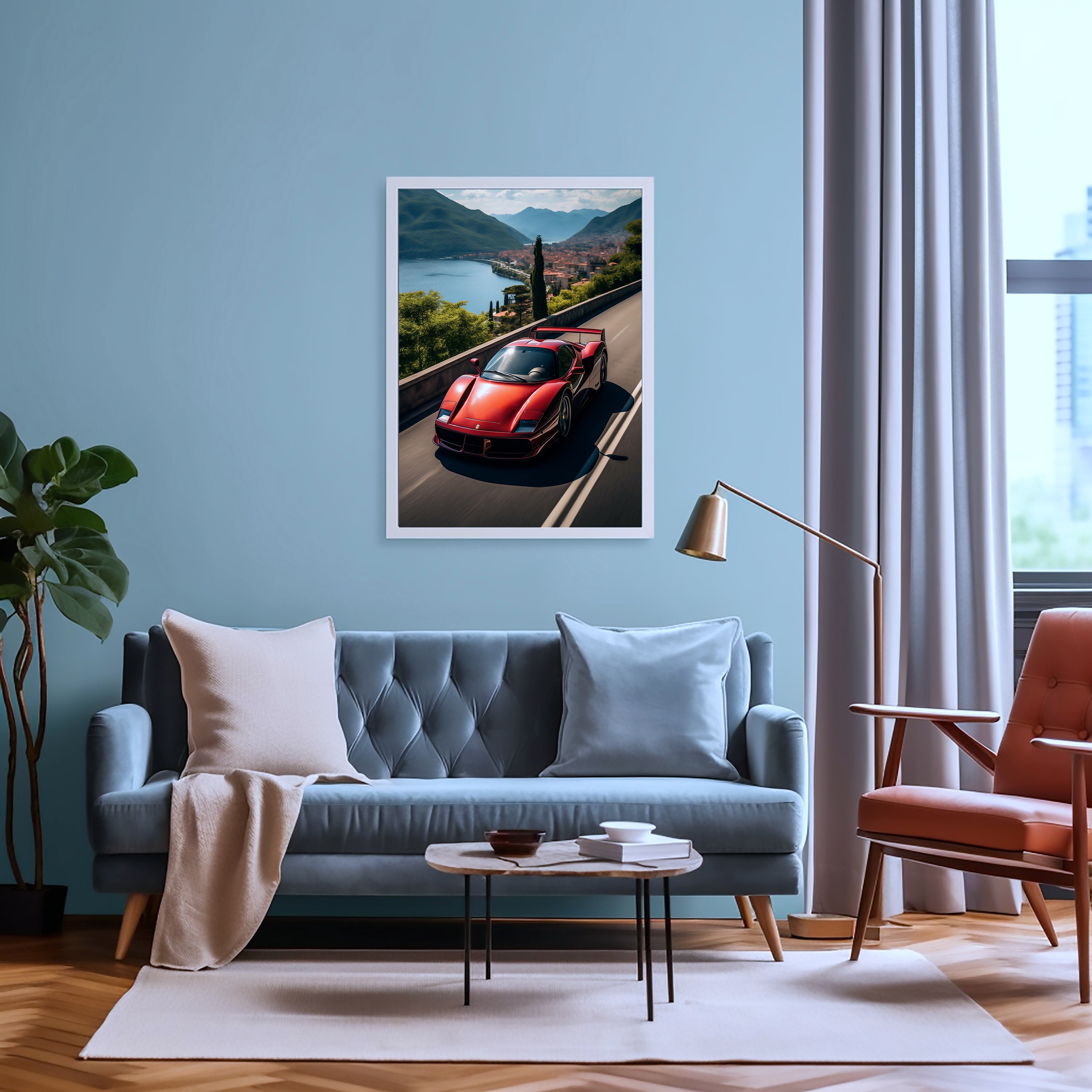 Ferrari Poster - Ferrari Wall Art - Lake Como Painting - Lake Como ...