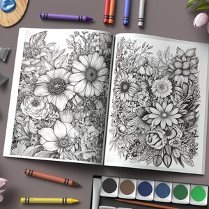 Flowers Coloring Pages - Coloring Book - for Adults and Kids - Digital ...