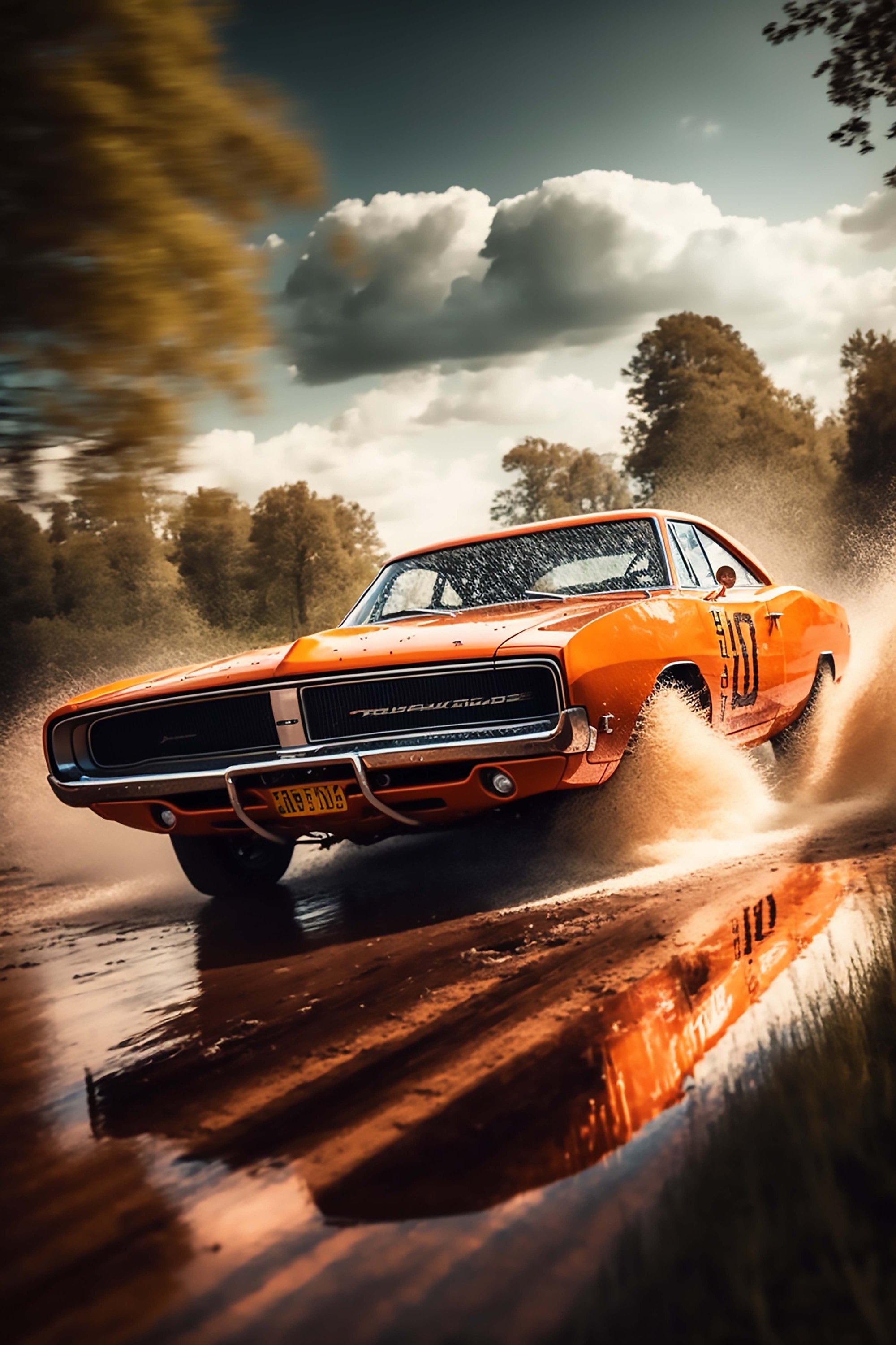 Car Lovers - Vintage Car Poster - Dodge Charger on the Road - Wall Art ...