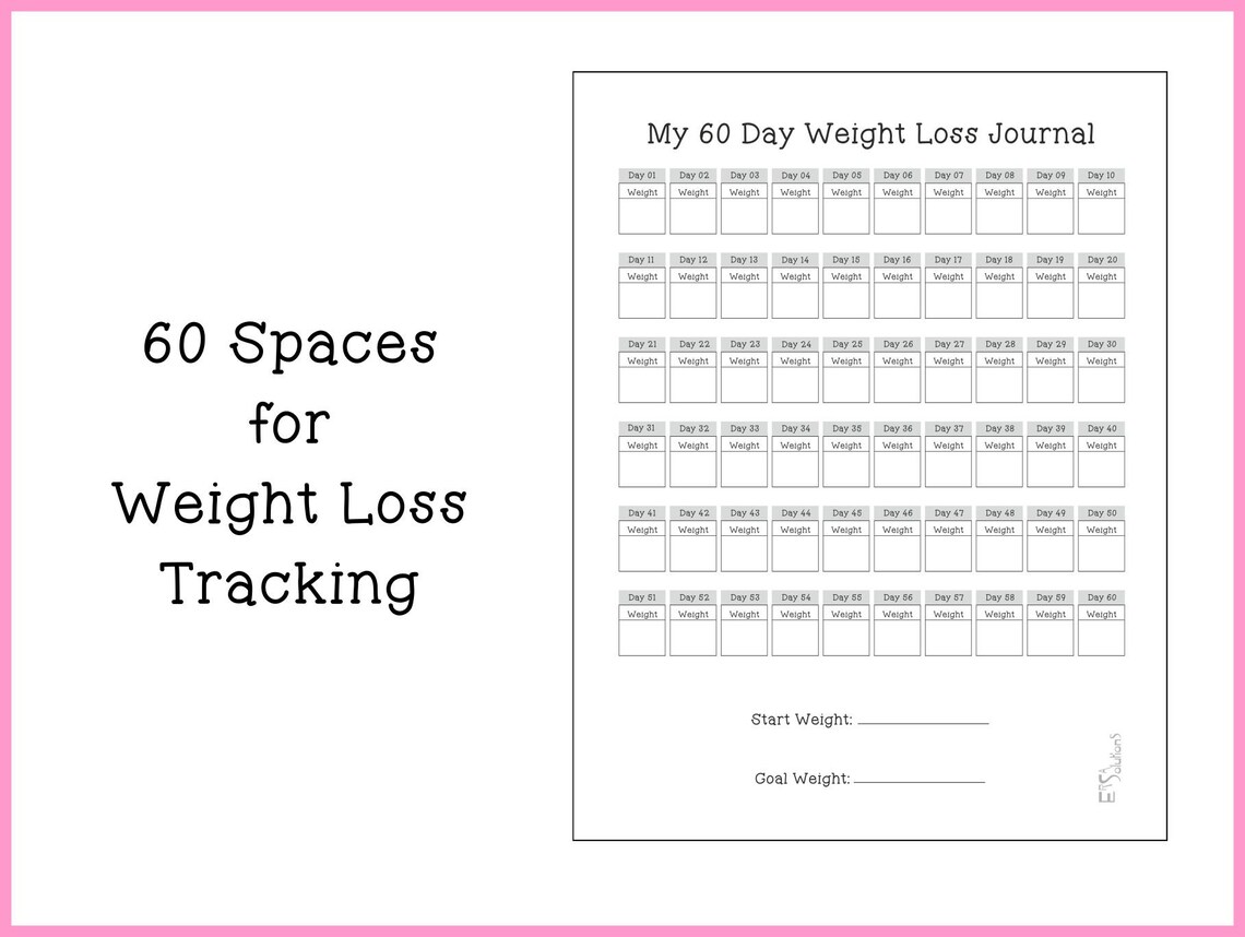 Weight Loss Tracker 60 Days Weight Loss Planner Printable Journal ...