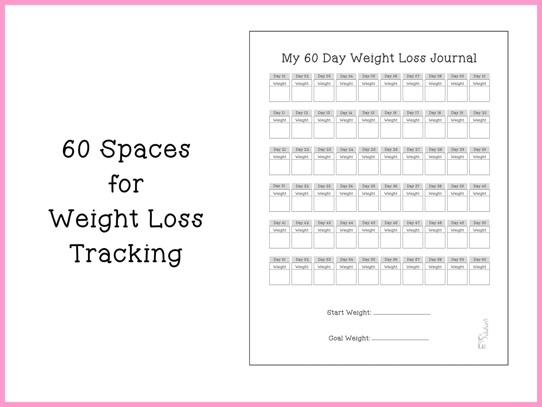 Weight Loss Tracker 60 Days Weight Loss Planner Printable Journal ...