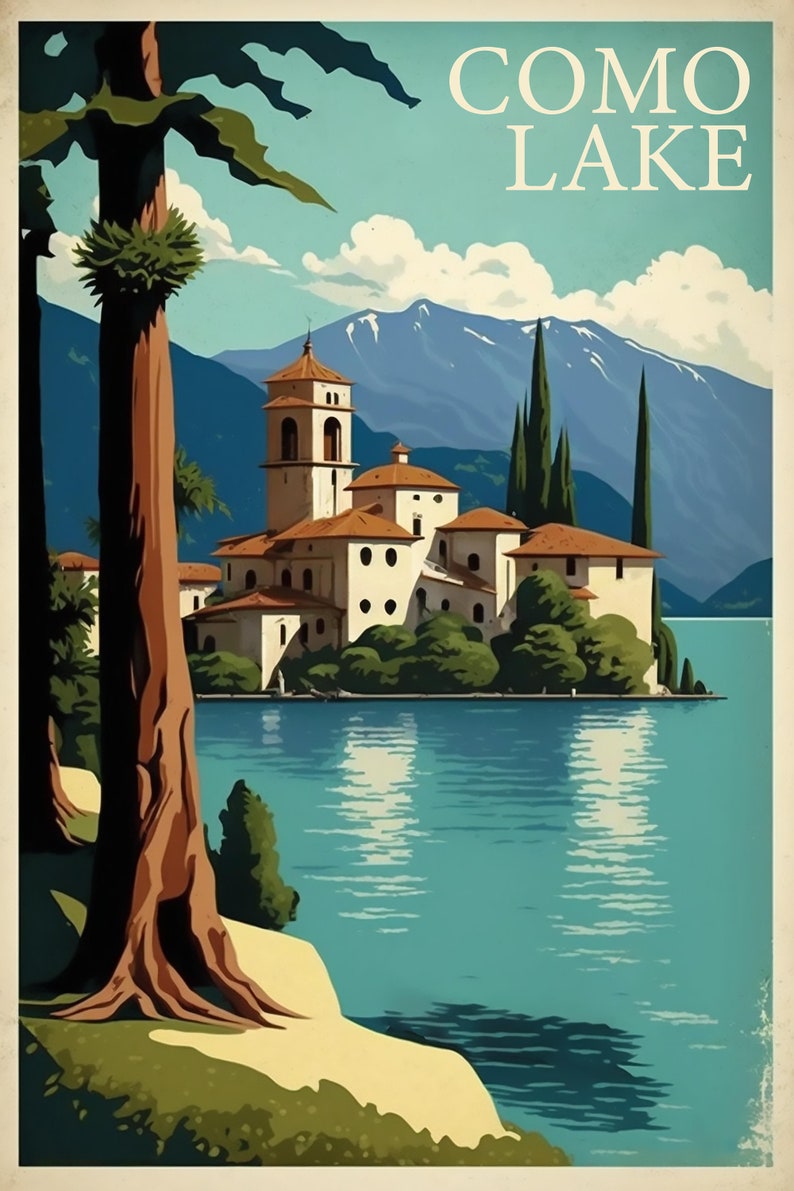 Travel Poster Lago di Como Como Lake Wall Art Home Decor Vintage travel ...