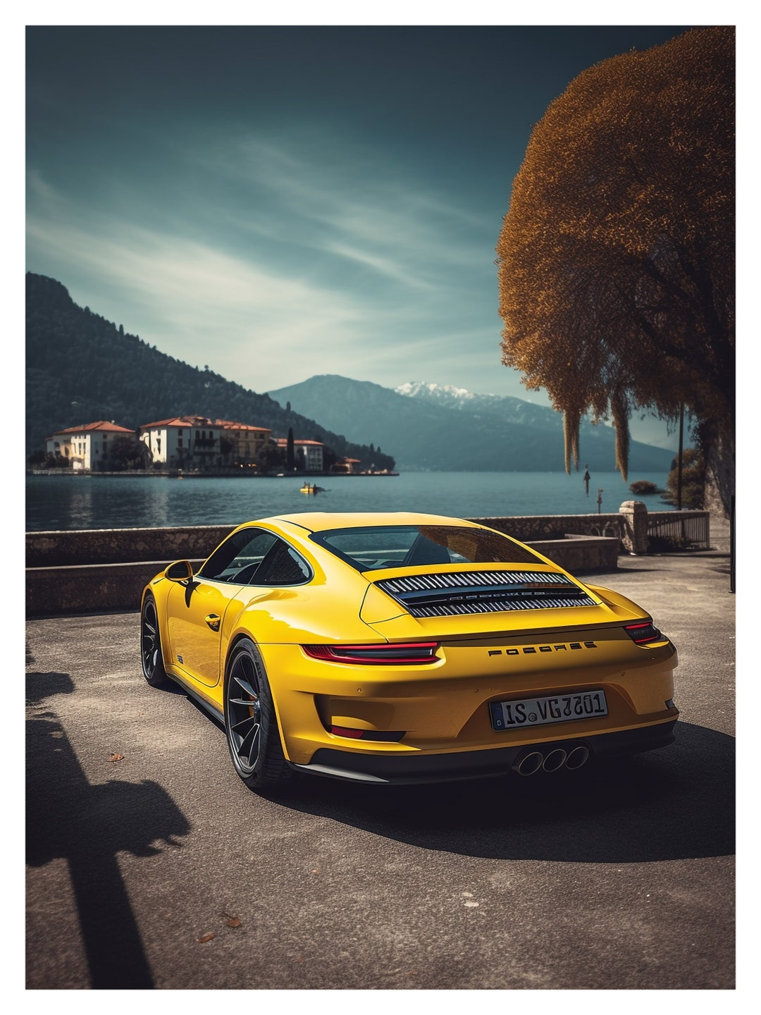 Porsche Poster - Porsche 911 - Porschel Art - Lake Como Painting ...