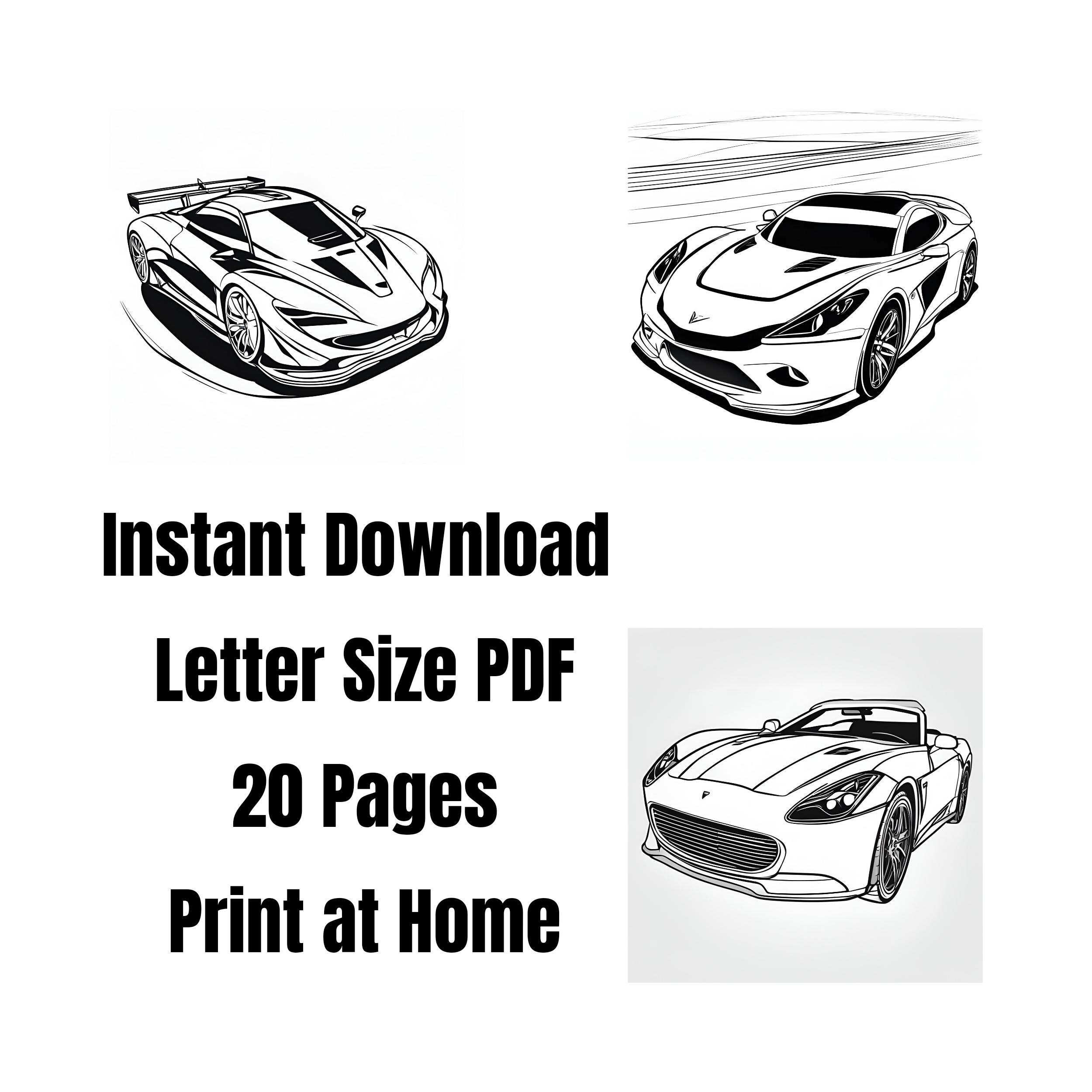 Sports Car Printable Coloring Pages | 20-page Digital PDF for Kids ...