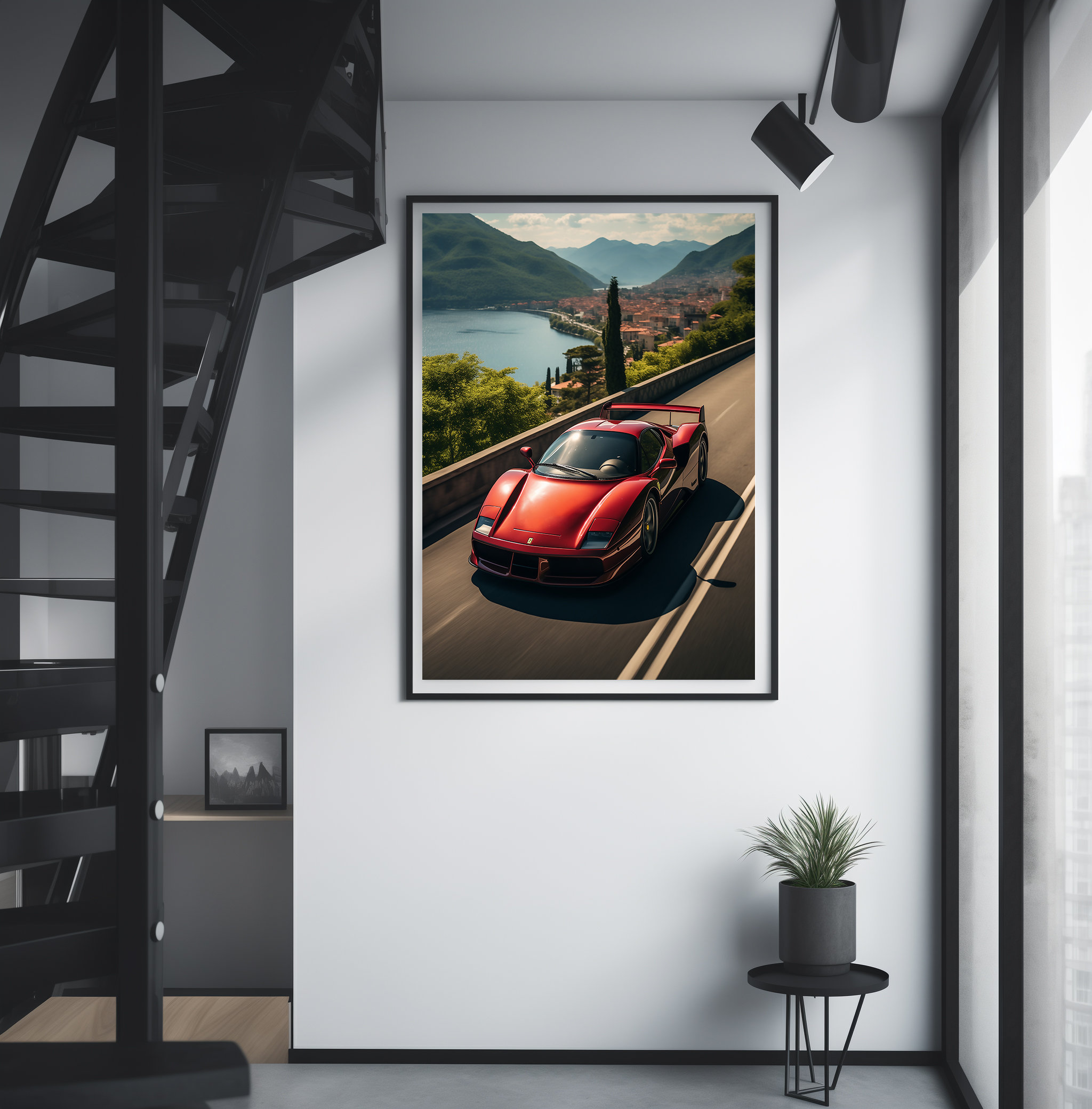 Ferrari Poster - Ferrari Wall Art - Lake Como Painting - Lake Como ...