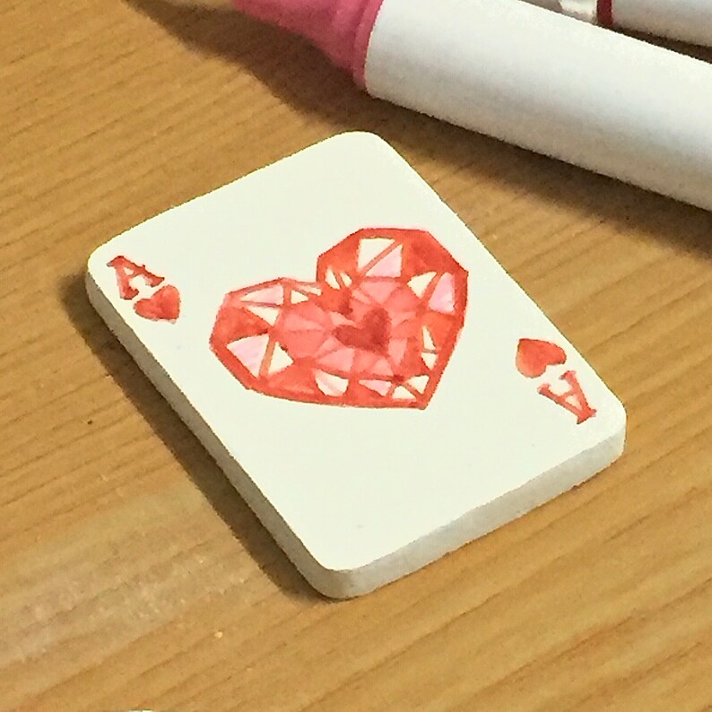 Handmade Clay Red Heart Card Pin, Ace Card Pin, Heart Card Pin - Etsy