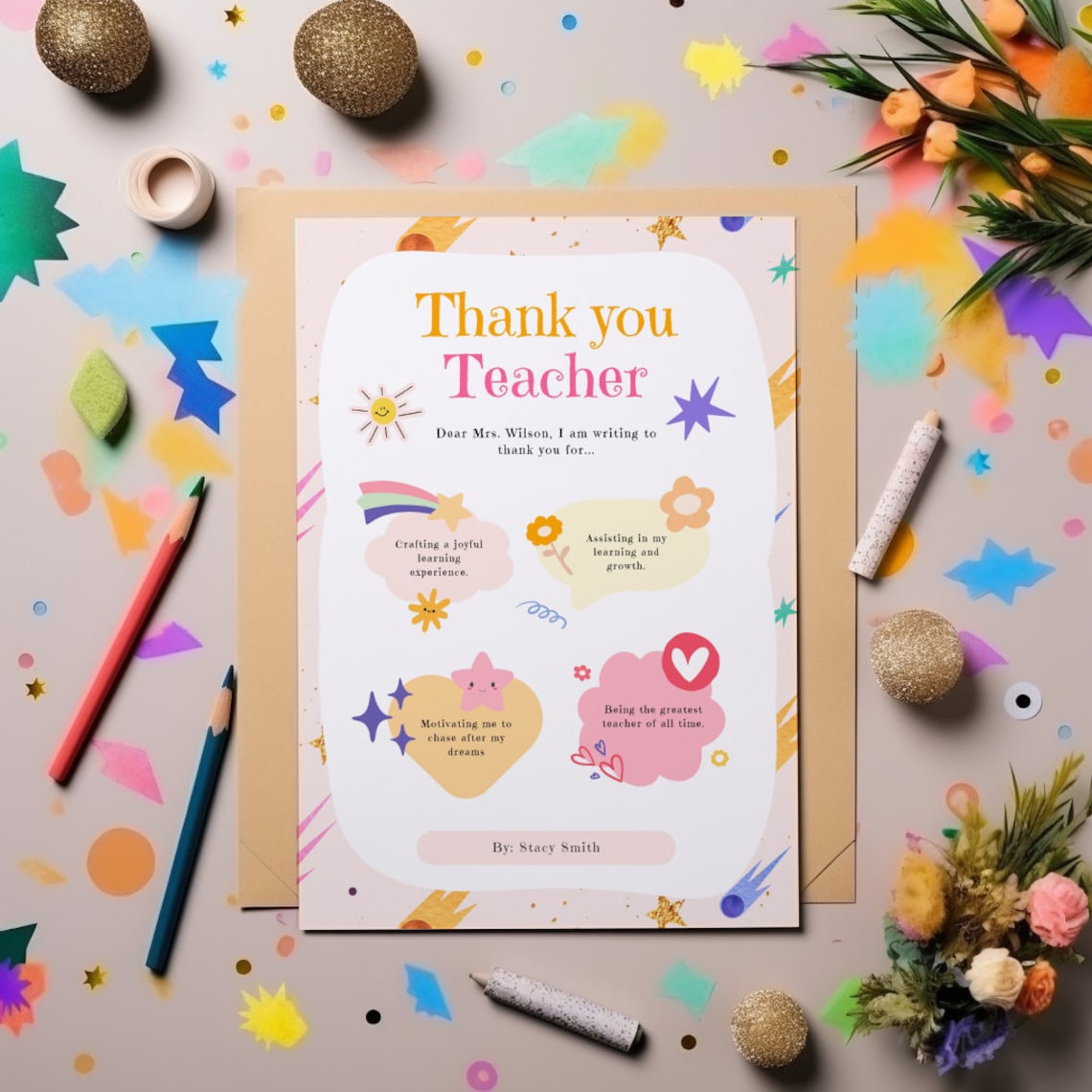 Personalised Teacher Thank You Letter, School and Teacher Thank You ...