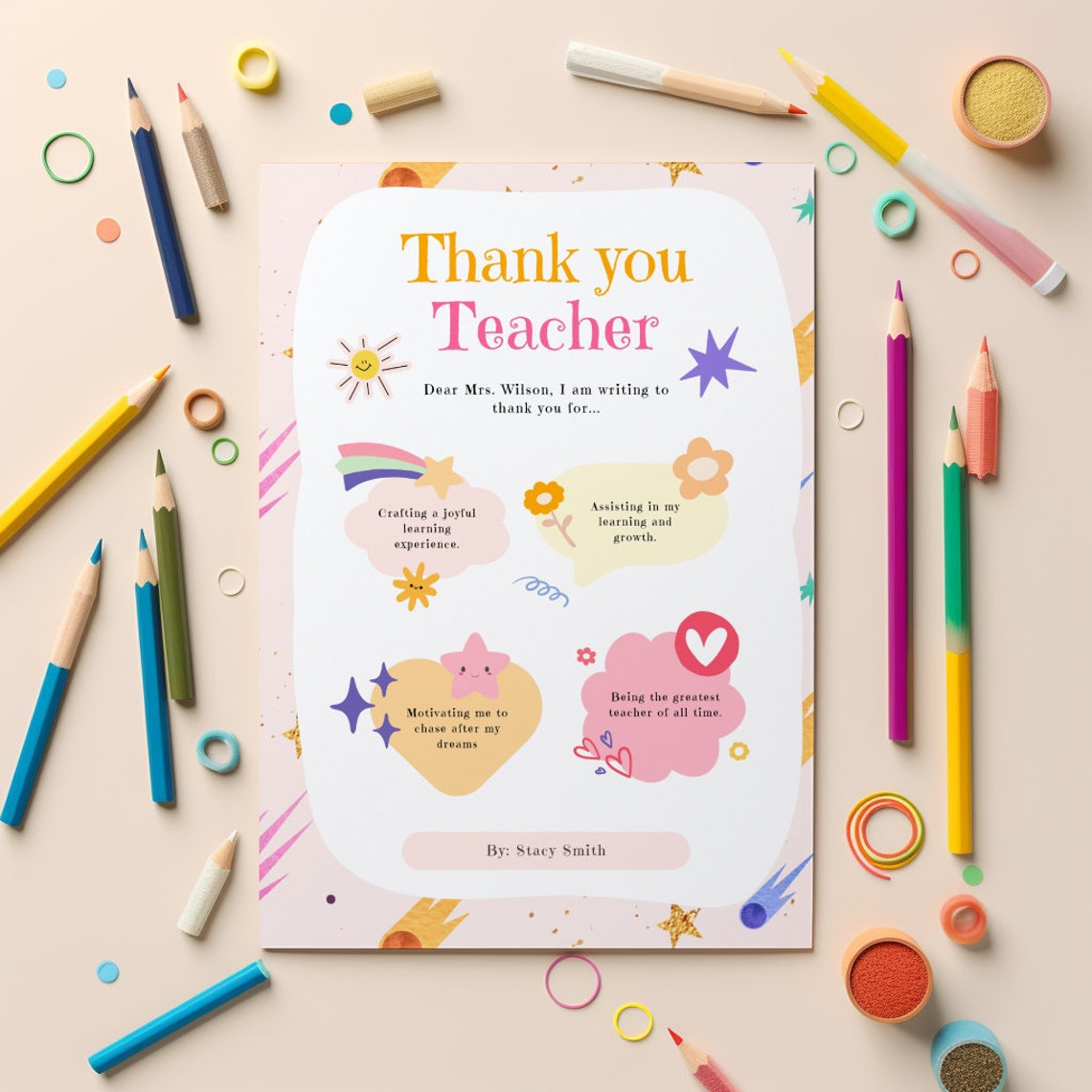 Personalised Teacher Thank You Letter, School and Teacher Thank You ...