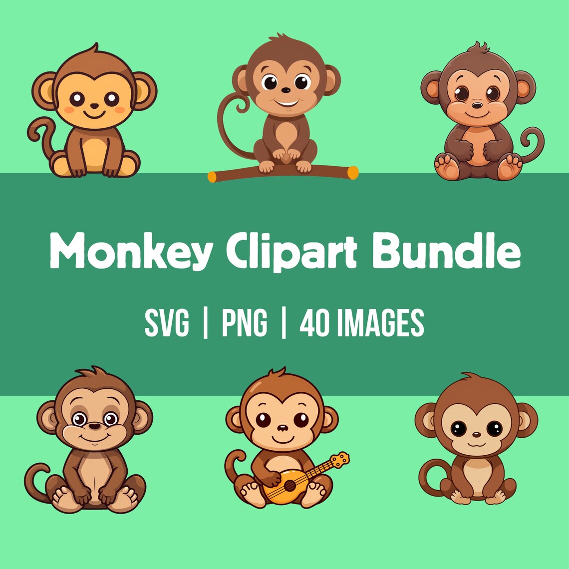Monkey Clipart Bundle Cute Monkeys Monkey Safari Jungle - Etsy