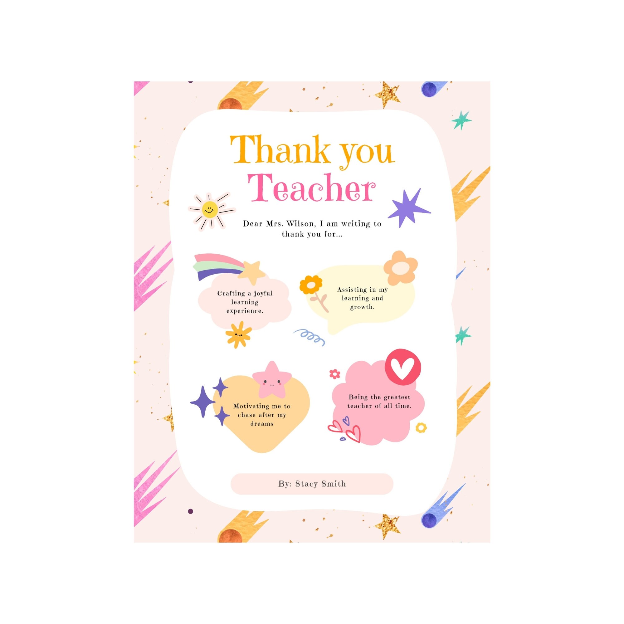 Personalised Teacher Thank You Letter, School and Teacher Thank You ...