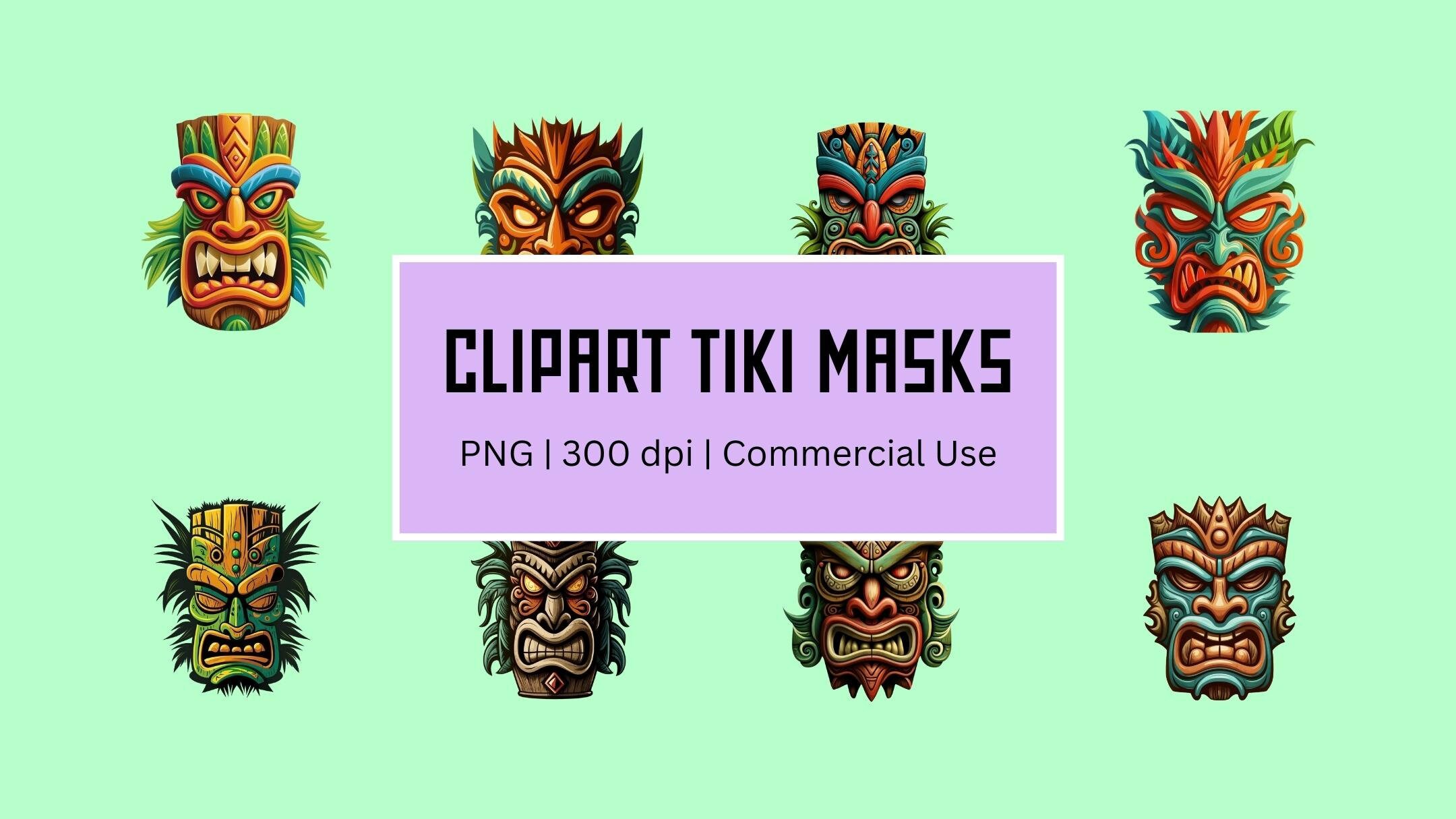 Hawaiian Tiki Clipart Tropical Clipart, Tiki Mask, Tiki PNG, Instant ...