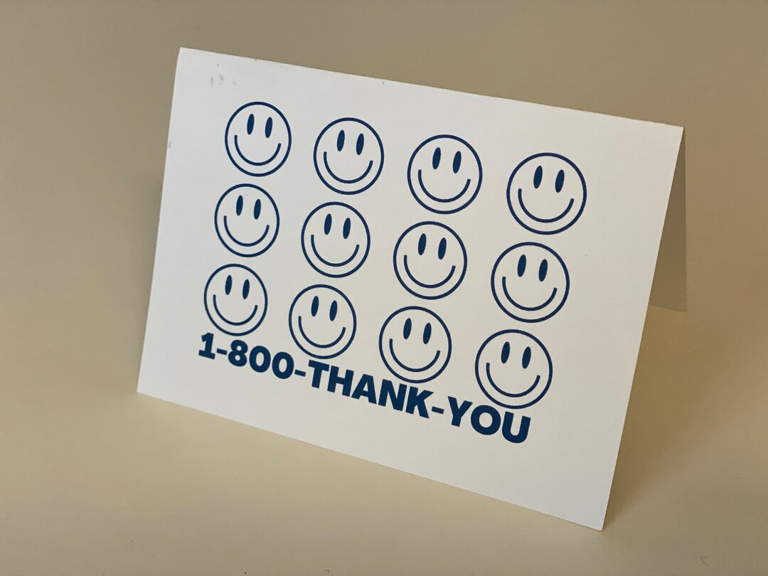 Blue Art Print, Thank You Card, Smiley Face Card, Retro Card, Greeting ...