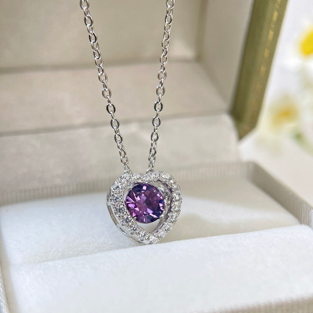 Heart Amethyst Purple Necklace Dancing Stone 925 Silver February ...