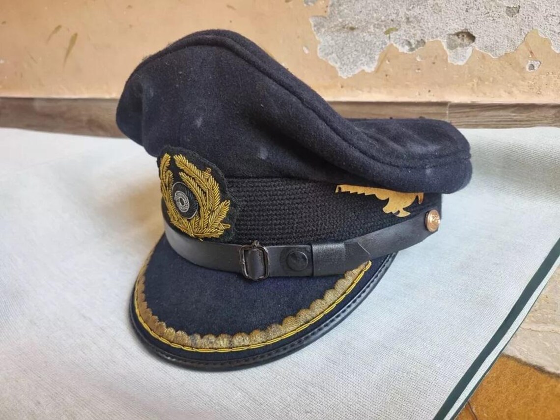 Handmade WW2 Replica Navy Officer Visor Cap Vintage Military Hat ...