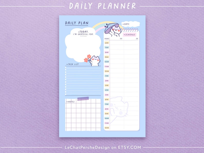 Kawaii Daily, Weekly and Monthly Blue Planner, Digital Timetable, Cute ...