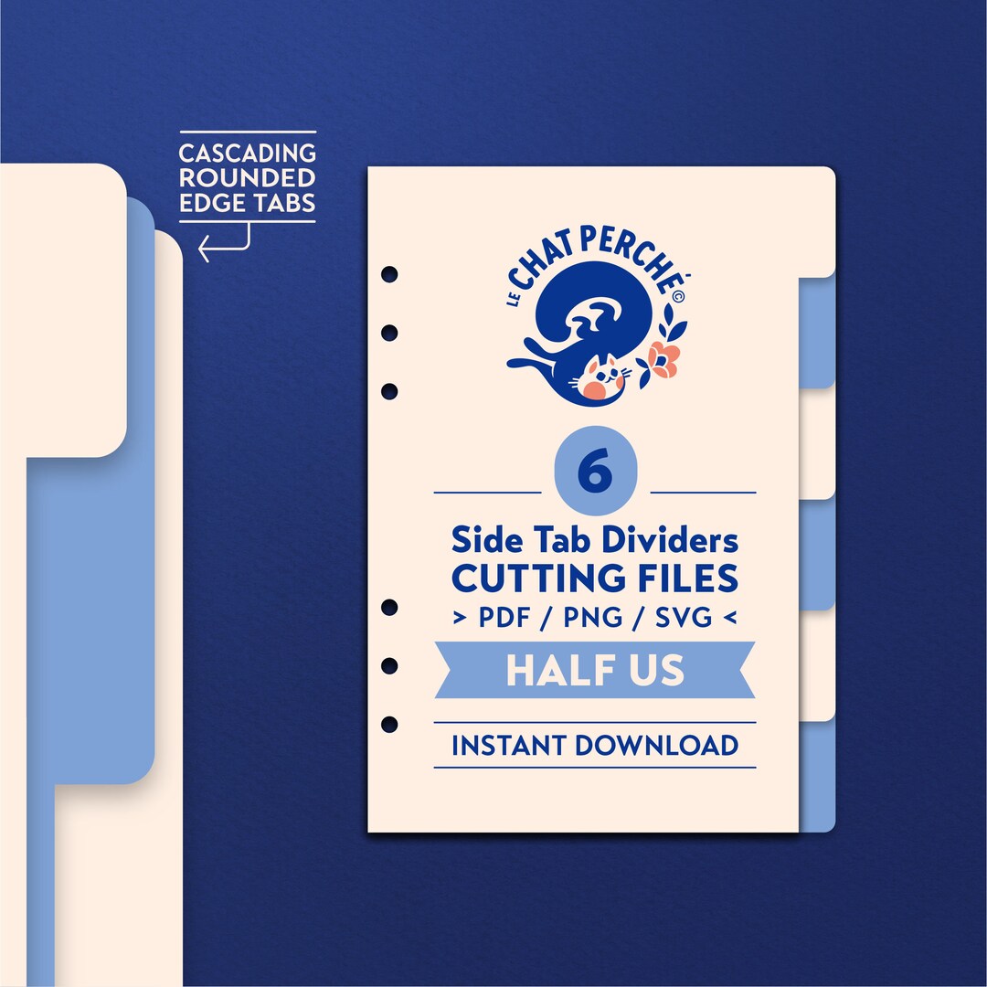 06 Side Tab Dividers for HALF LETTER Size Planner, Die Cutting Files ...