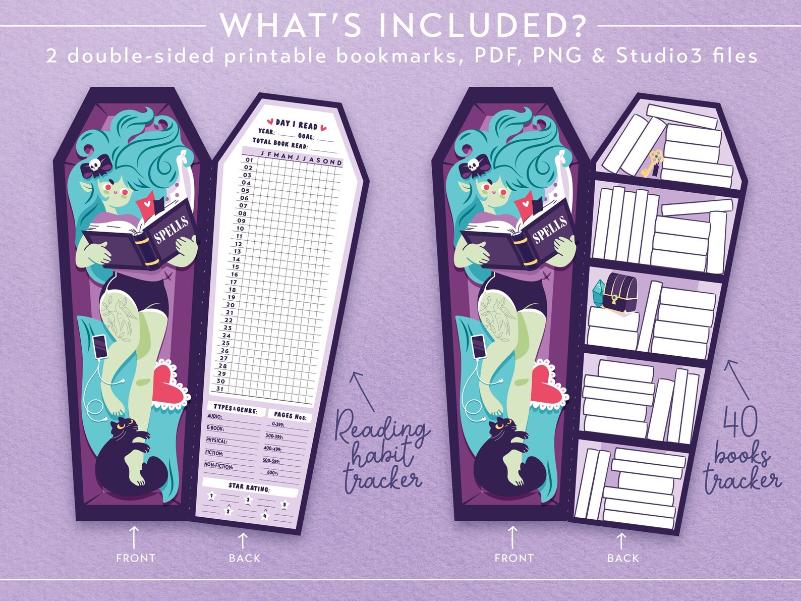 Vampire Bookmark, Book Tracker, Goth Reader Gift (printable) - Etsy