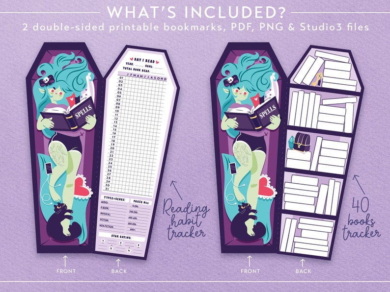 Vampire-themed Printable BOOKMARK, PNG File, Cute Creative Double-sided ...