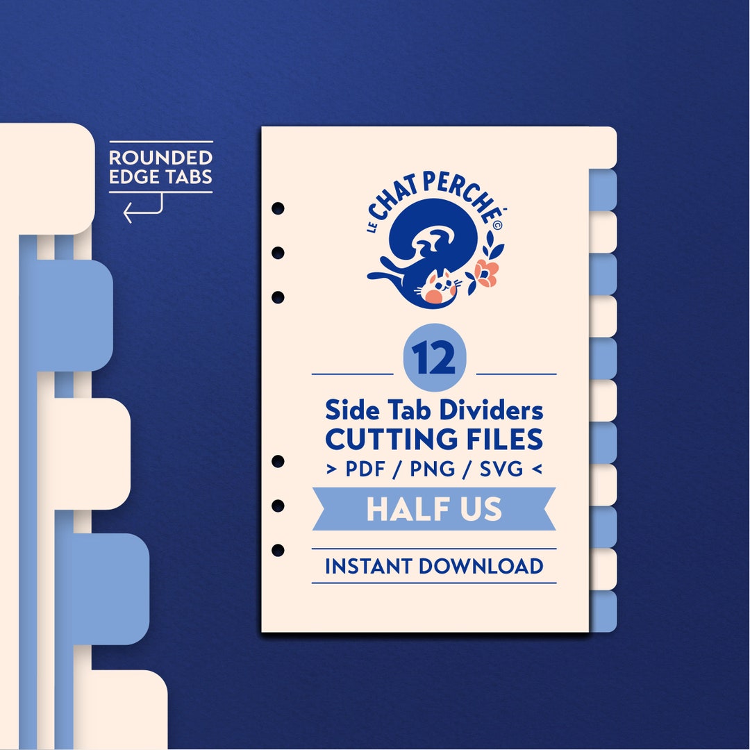 Half Letter Planner Dividers, 12 Side Tab, Rounded Edge (PDF, PNG, SVG ...
