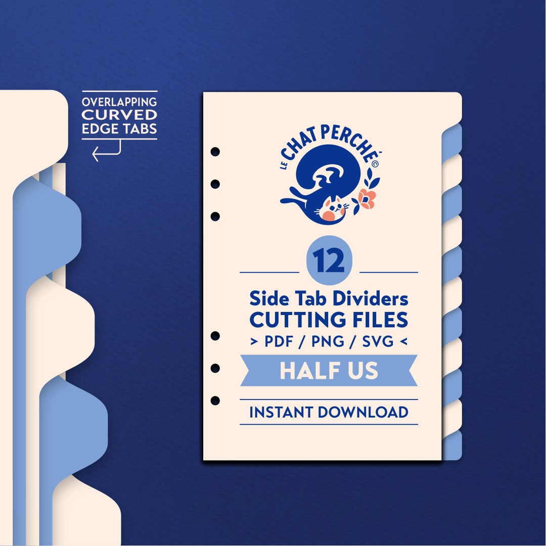 12 Side Tab Dividers for HALF LETTER Size Planner, Die Cutting Files ...
