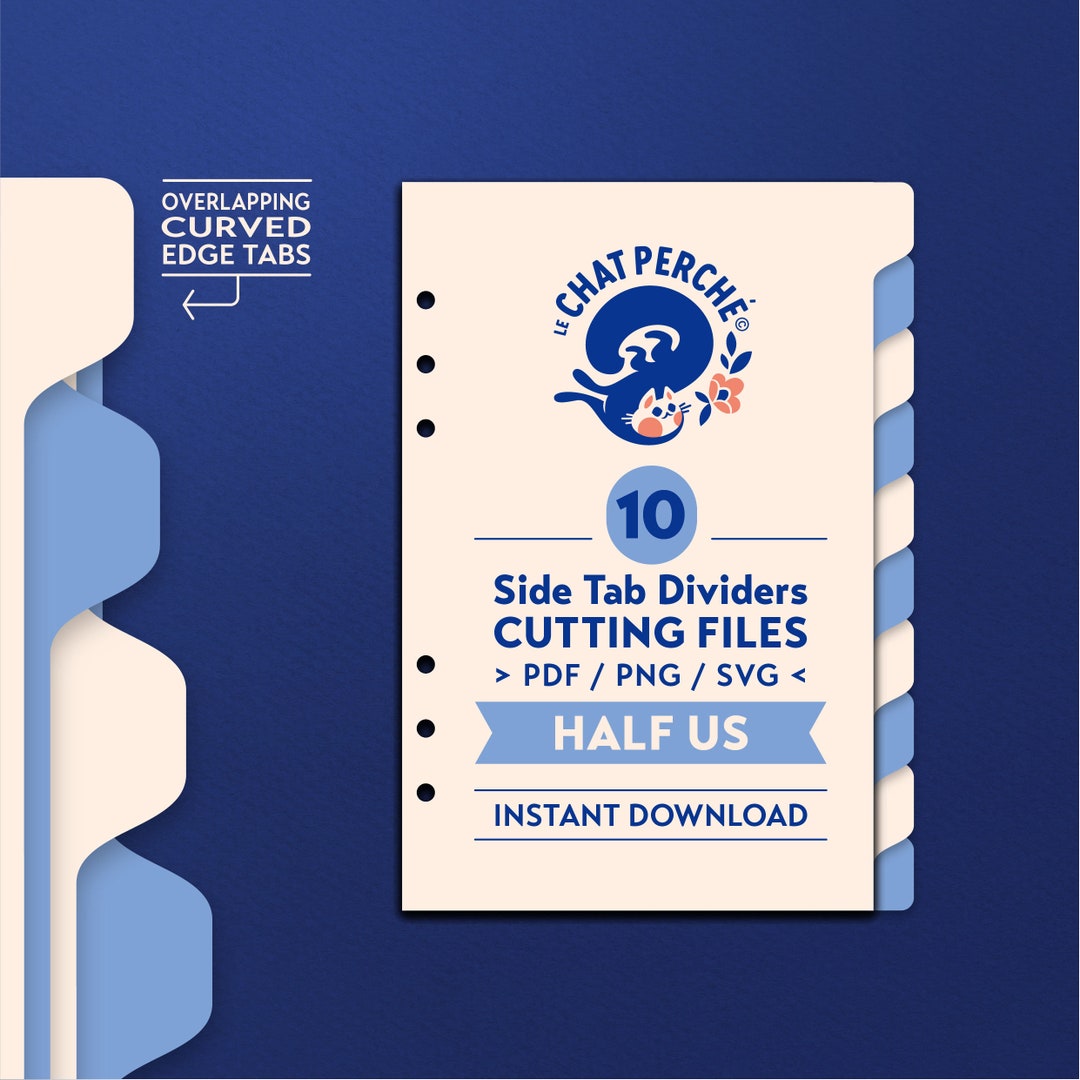 10 Side Tab Dividers for HALF LETTER Size Planner, Die Cutting Files ...