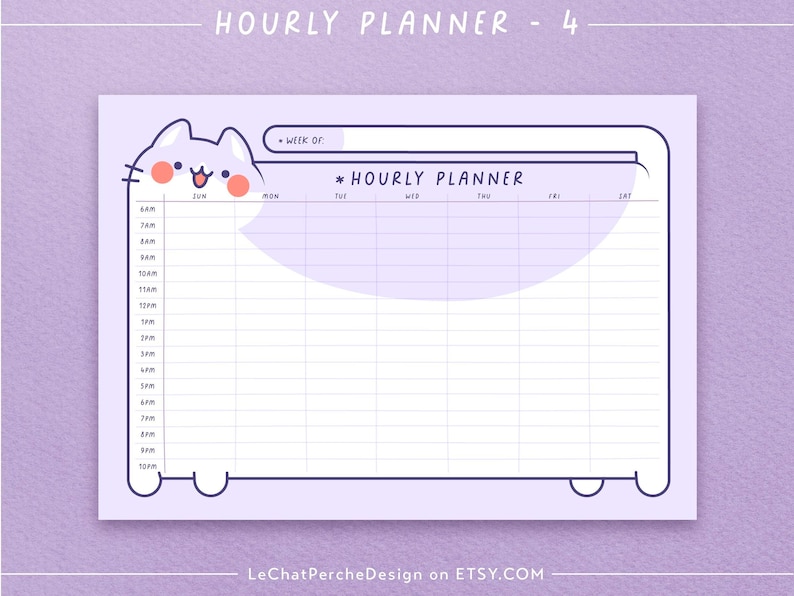 Kawaii Hourly Planner Bundle, Digital Timetable, Cute Cat Daily ...