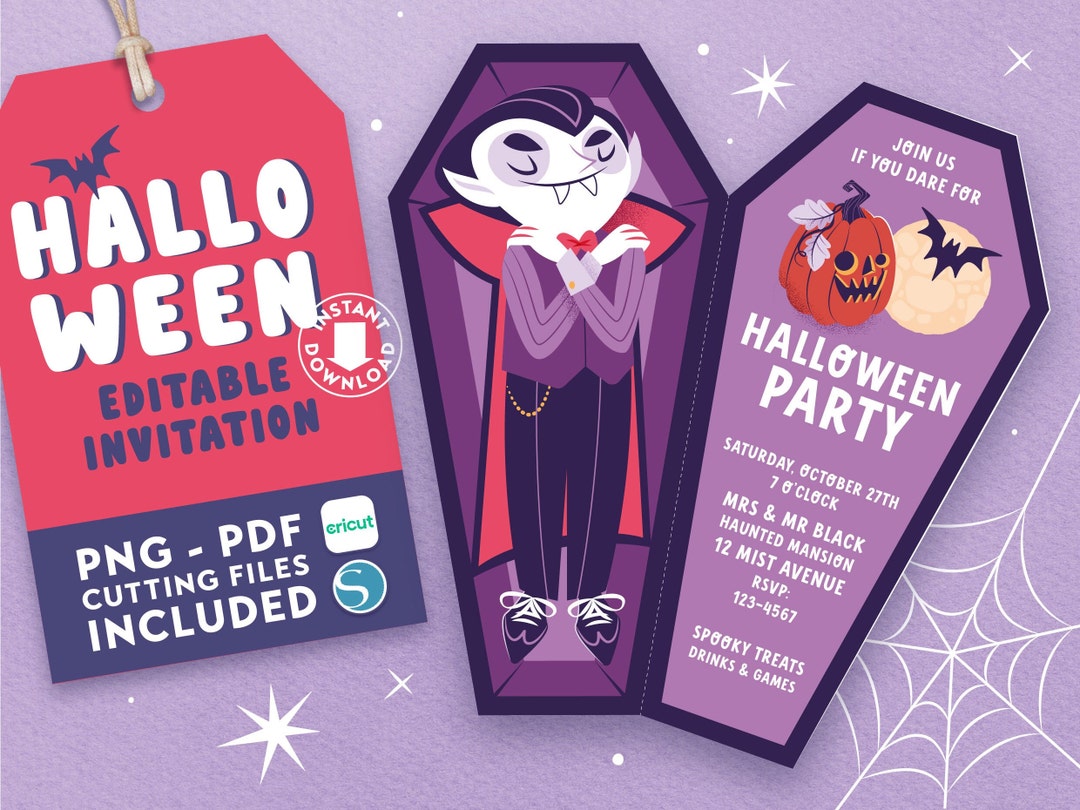 Halloween Vampire PARTY Invitation, Halloween Party Invite, Cute ...