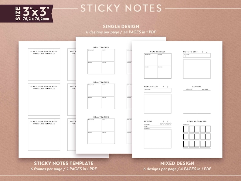 Sticky Notes WELLNESS Printable, 3 X 3, Minimalist Planner Cards ...