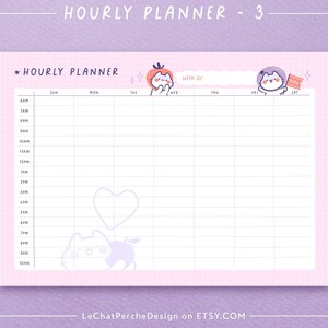 Kawaii Hourly Planner Bundle, Digital Timetable, Cute Cat Daily ...