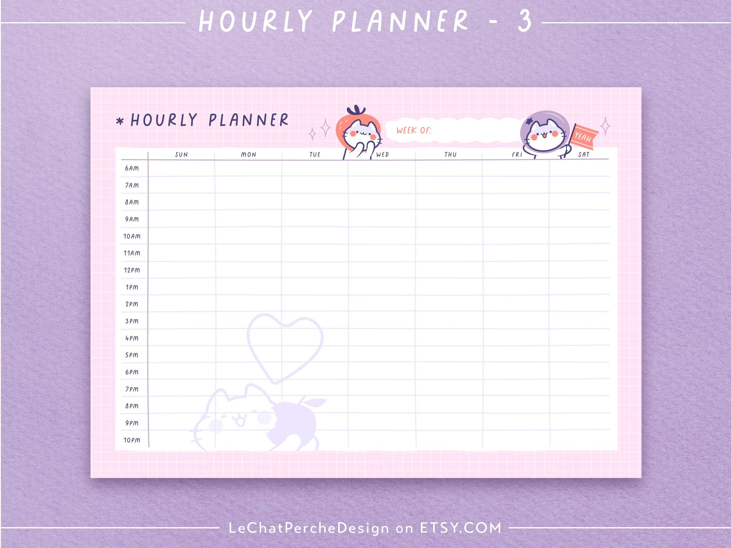 Kawaii Hourly Planner Bundle, Digital Timetable, Cute Cat Daily ...