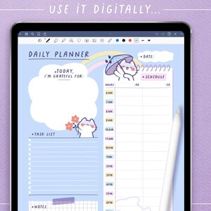 Kawaii Daily, Weekly and Monthly Blue Planner, Digital Timetable, Cute ...