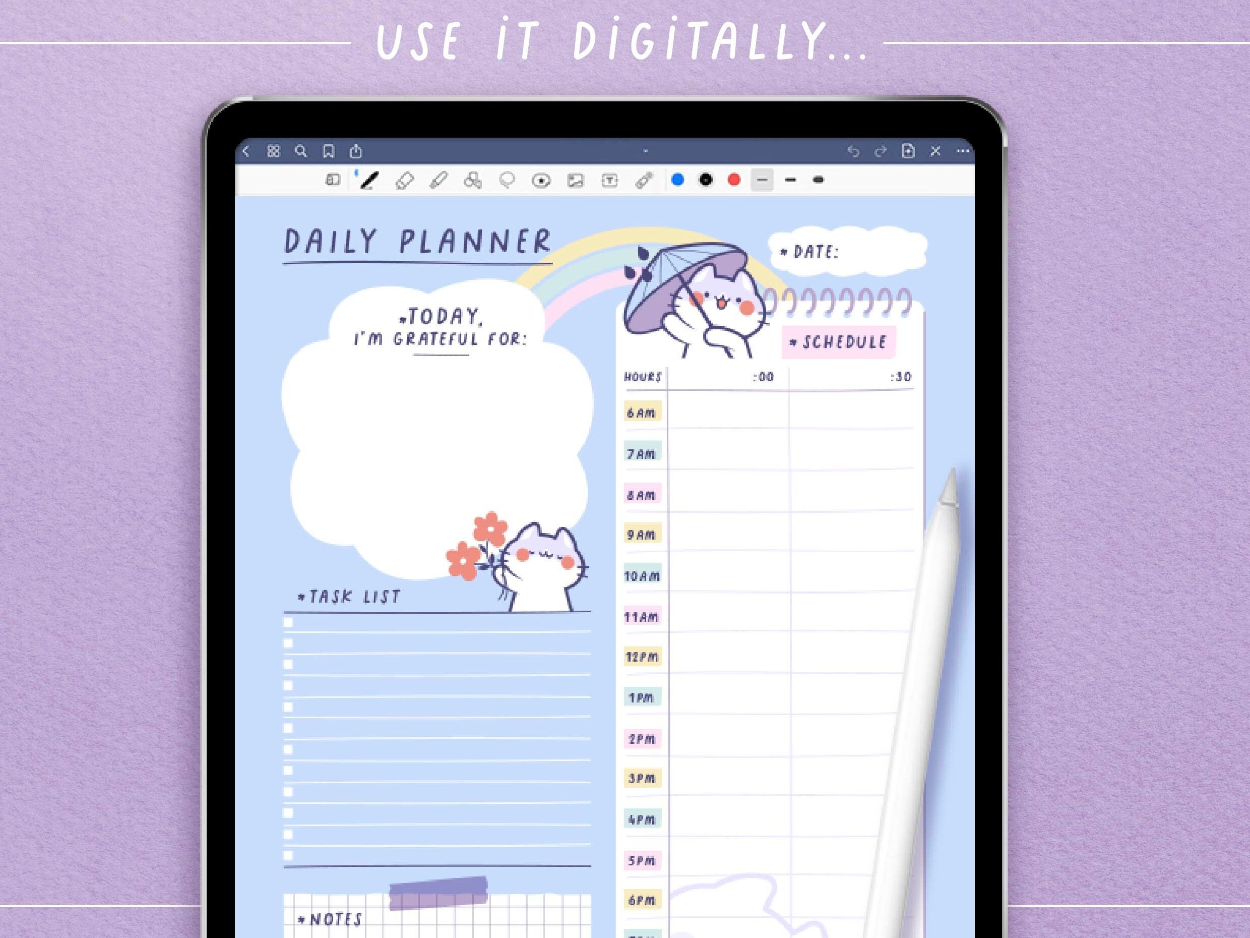 Kawaii Daily, Weekly and Monthly Blue Planner, Digital Timetable, Cute ...
