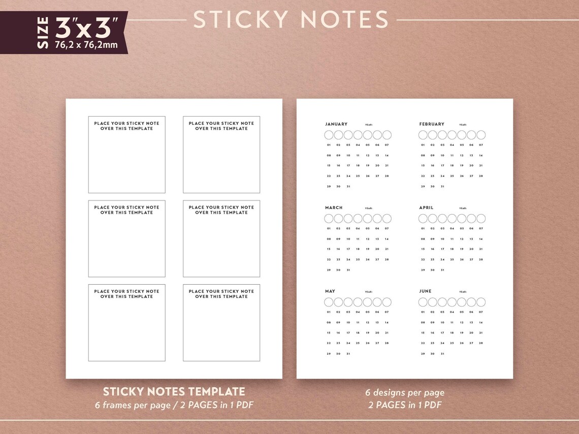 Sticky Notes Perpetual MONTHLY CALENDAR Printable, 3 X 3, Desk Calendar ...