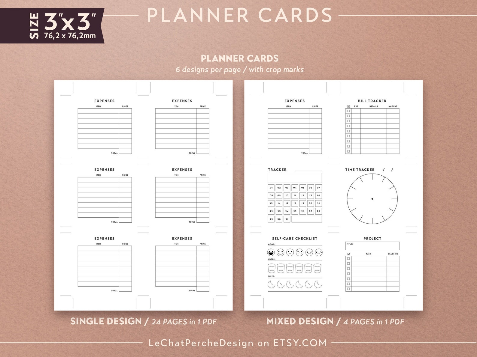 Minimalist 3x3 Sticky Notes, Planner Cards (PDF, PNG) - Etsy