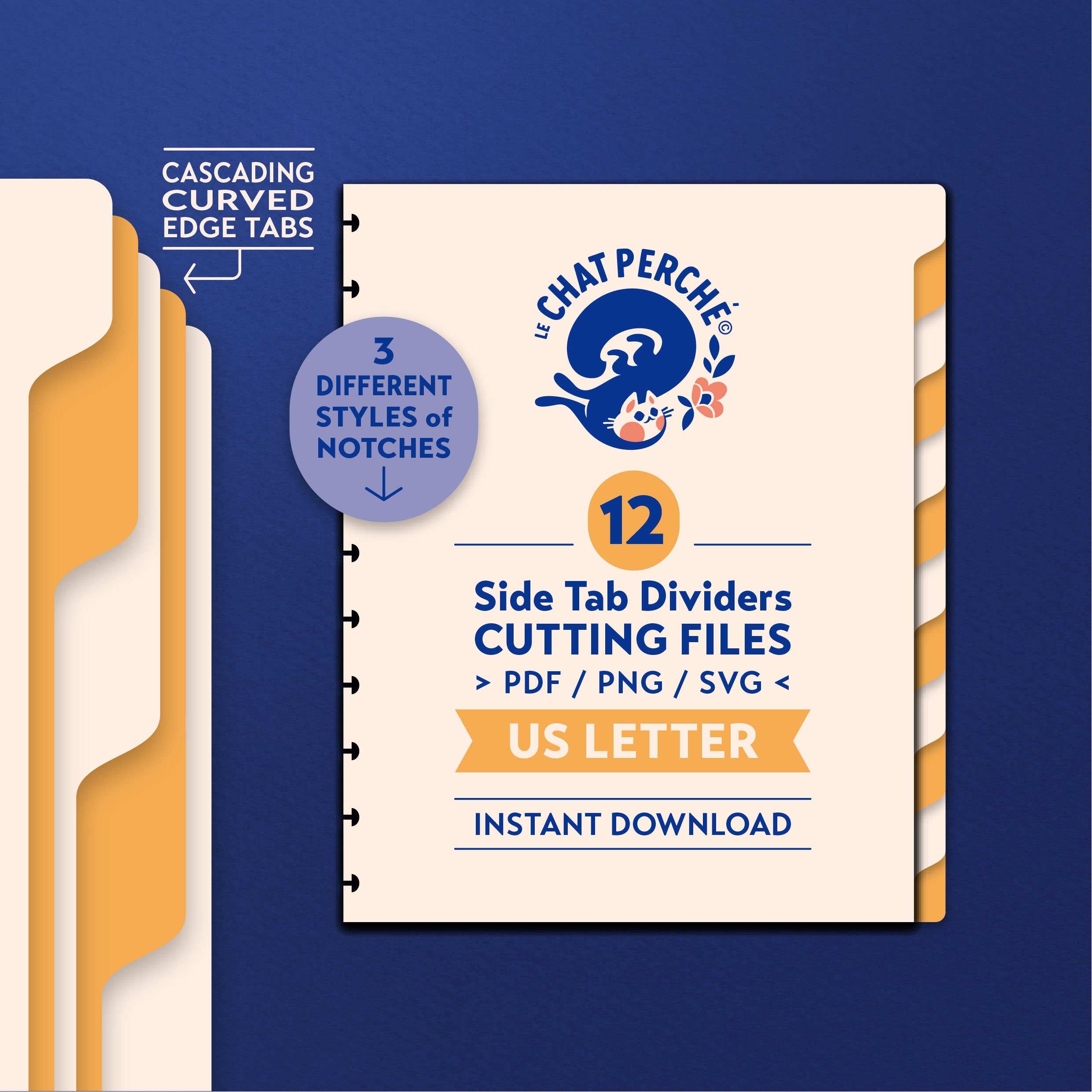 12 Side Tab Dividers for LETTER Size Disc Bound Planner, Die Cutting ...
