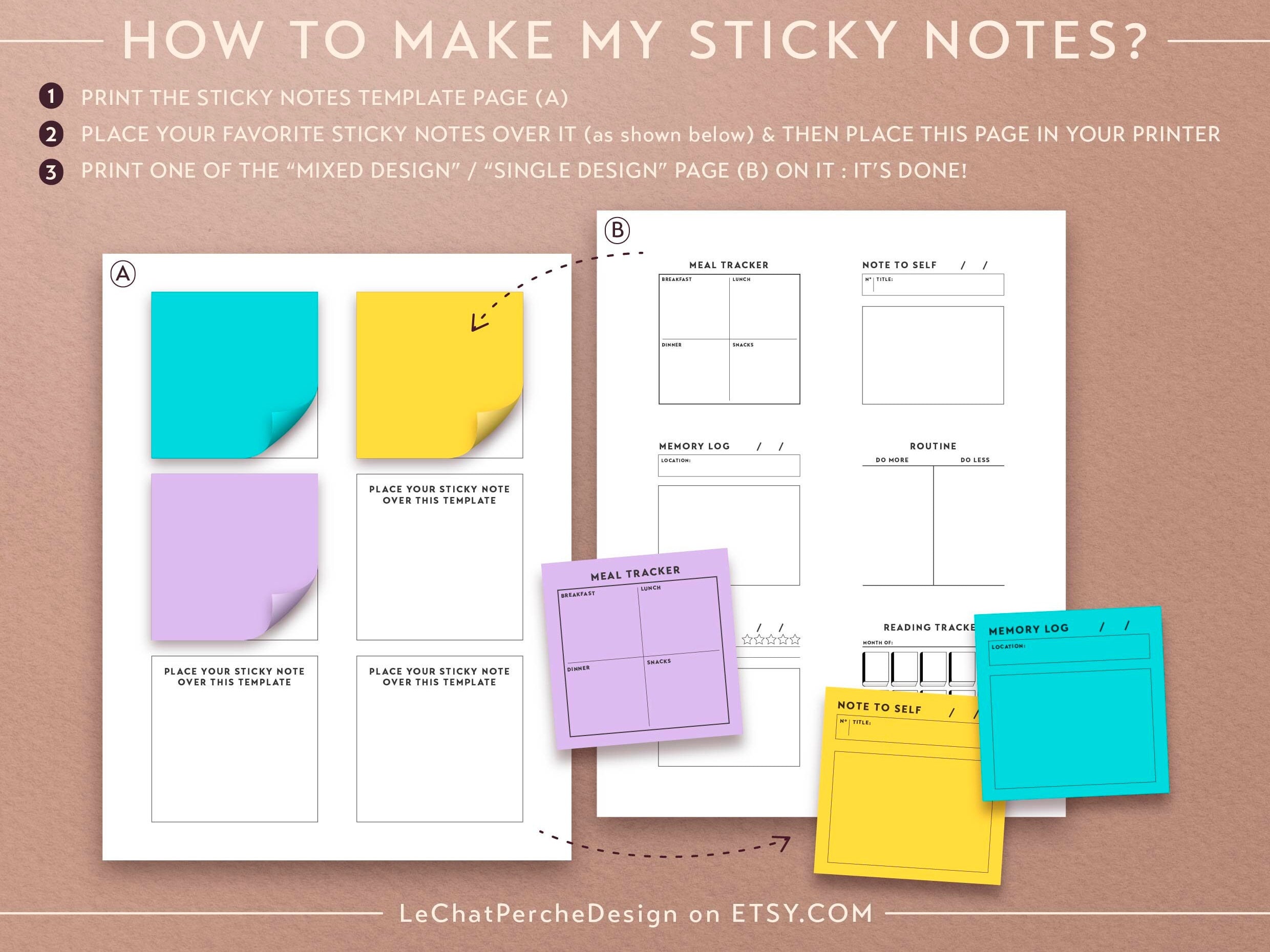 Sticky Notes WELLNESS Printable 3 X 3 Minimalist Planner - Etsy